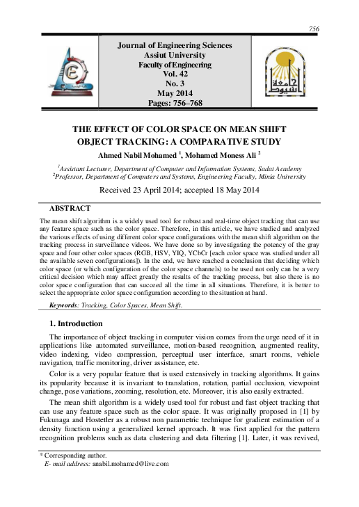 (PDF) The Effect of Color Space on Mean Shift Object Tracking: A Comparative Study