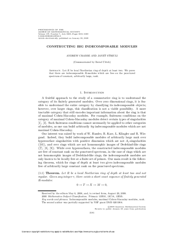 Pdf Constructing Big Indecomposable Modules