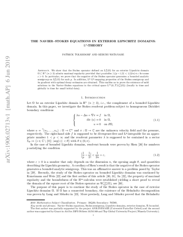 (PDF) The Navier--Stokes equations in exterior Lipschitz domains ...