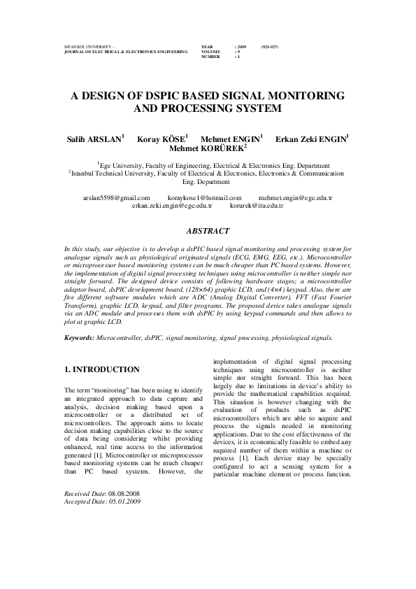 Pdf A Design Of Dspic Based Signal Monitoring And Processing System