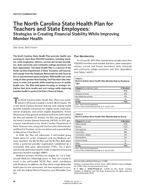 (PDF) The North Carolina State Health Plan for Teachers and State Employees