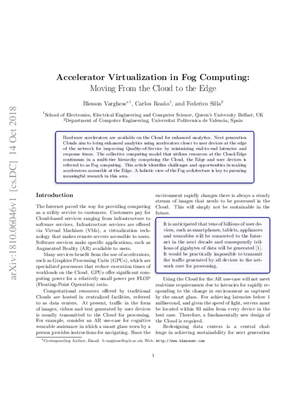 (PDF) Accelerator Virtualization in Fog Computing: Moving from the Cloud to the Edge
