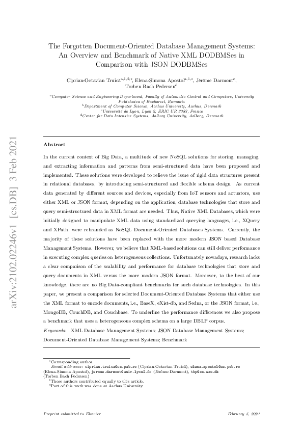 (PDF) The Forgotten Document-Oriented Database Management Systems: An Overview and Benchmark of ...