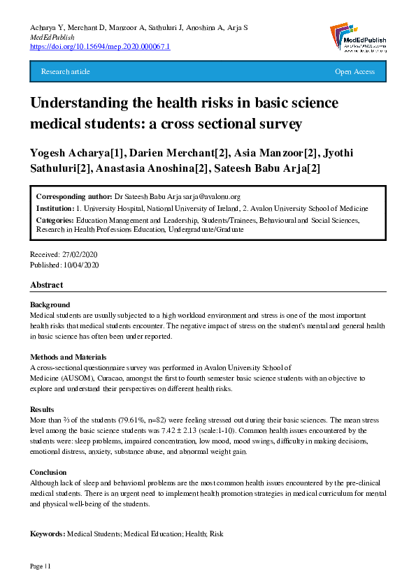 (PDF) Understanding the health risks in basic science medical students ...