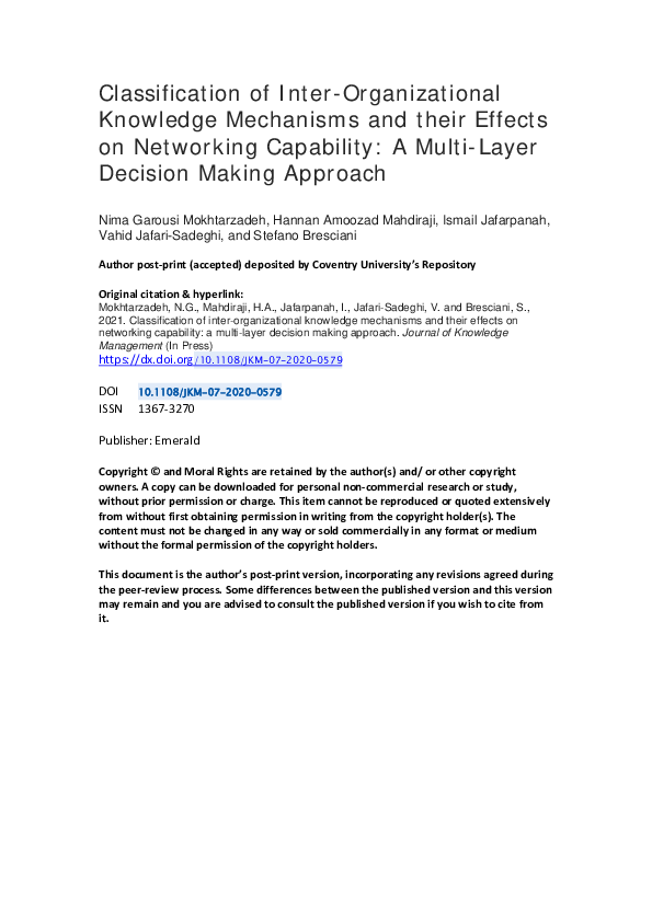(PDF) Classification of inter-organizational knowledge mechanisms and their effects on ...