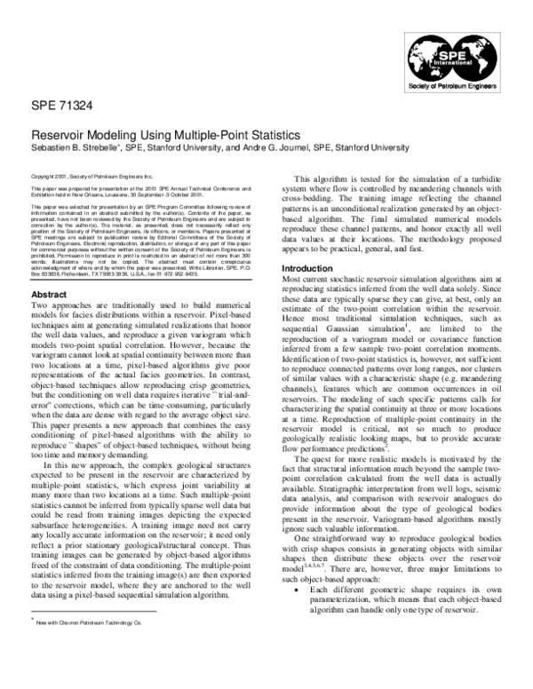 (PDF) Reservoir Modeling Using Multiple-Point Statistics