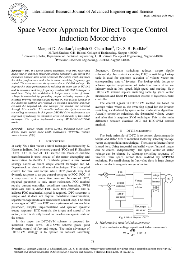 Pdf Space Vector Approach For Direct Torque Control Induction Motor Drive
