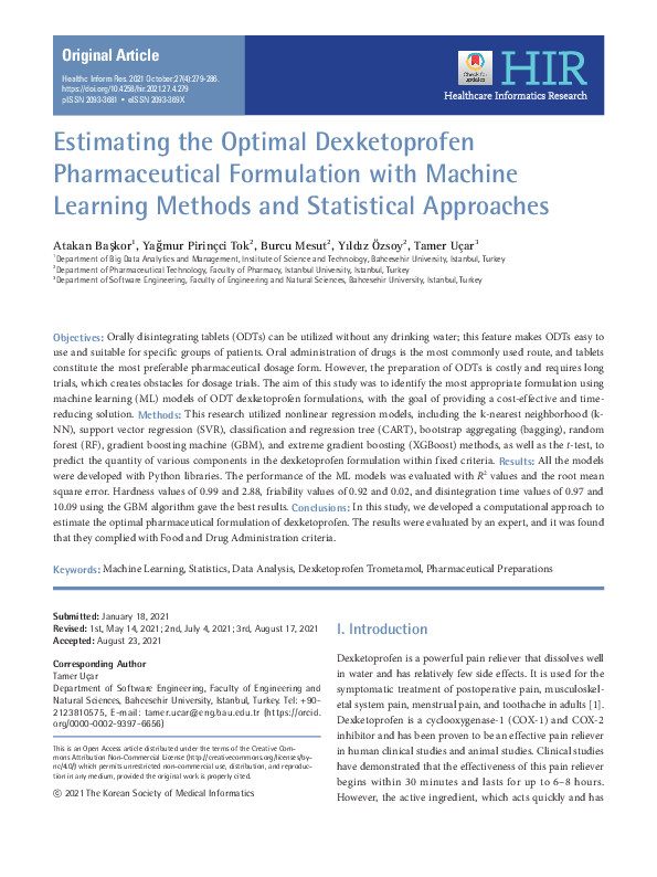 (PDF) Estimating the Optimal Dexketoprofen Pharmaceutical Formulation with Machine Learning ...