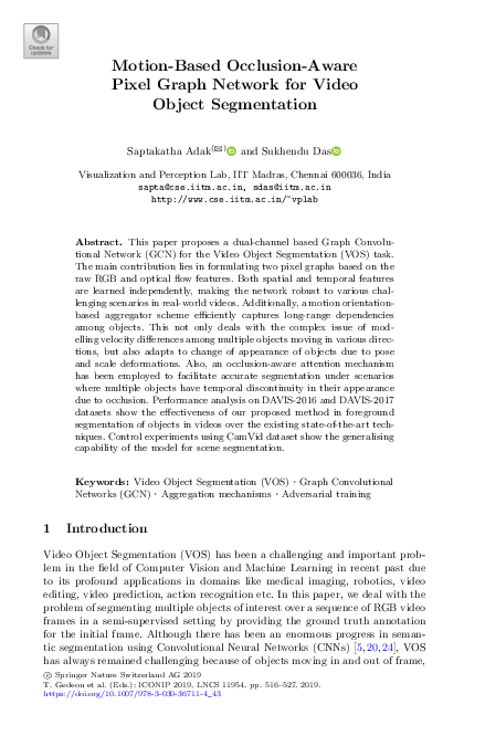 (PDF) Motion-Based Occlusion-Aware Pixel Graph Network for Video Object Segmentation