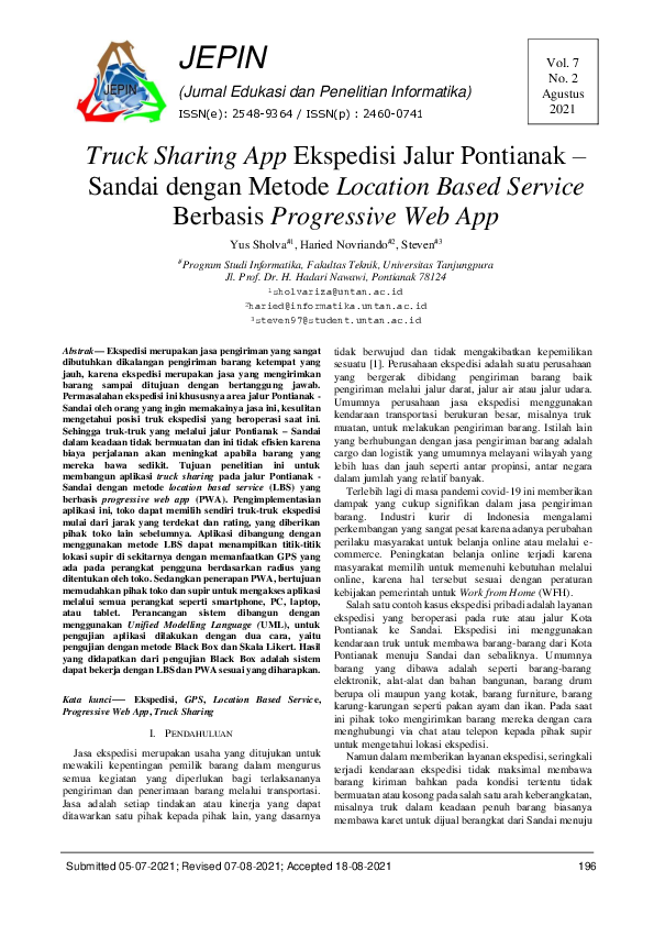 (PDF) Truck Sharing App Ekspedisi Jalur Pontianak – Sandai dengan ...