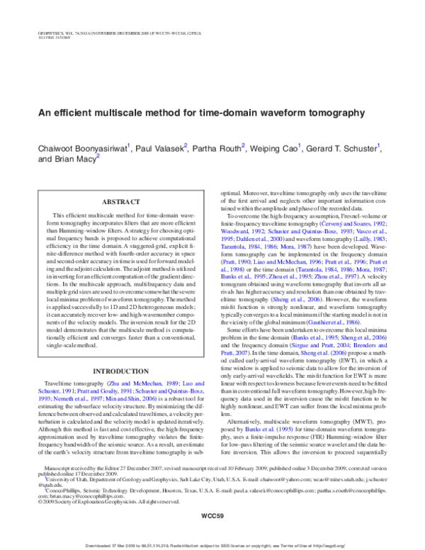 (PDF) An efficient multiscale method for time-domain waveform tomography