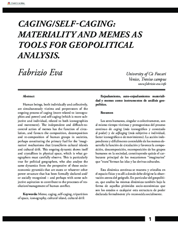 (PDF) Caging/Self-Caging: Materiality and Memes as Tools for ...