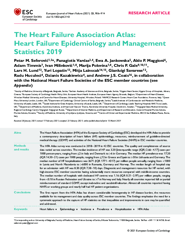 (PDF) The Heart Failure Association Atlas : Heart Failure Epidemiology ...