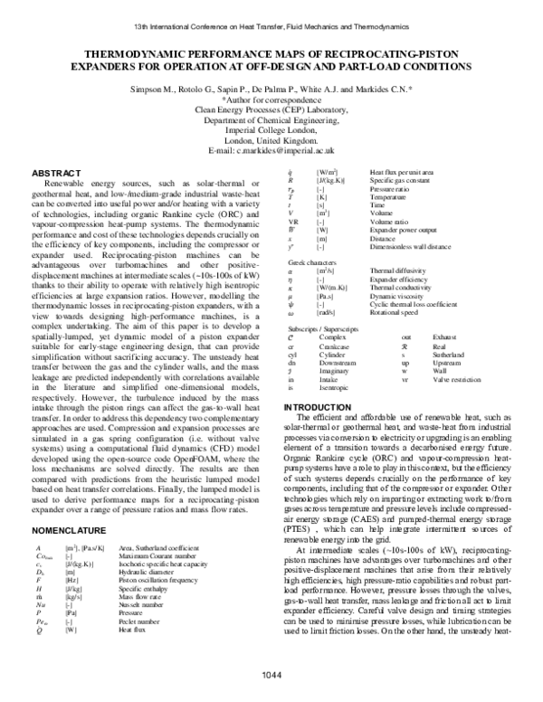 (PDF) Thermodynamic performance maps of reciprocating-piston expanders ...