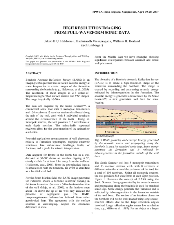 (PDF) High Resolution Imaging from Full-Waveform Sonic Data