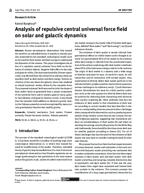 (PDF) Analysis of repulsive central universal force field on solar and ...