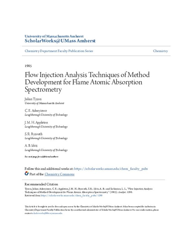 Pdf Flow Injection Techniques Of Method Development For Flame Atomic Absorption Spectrometry