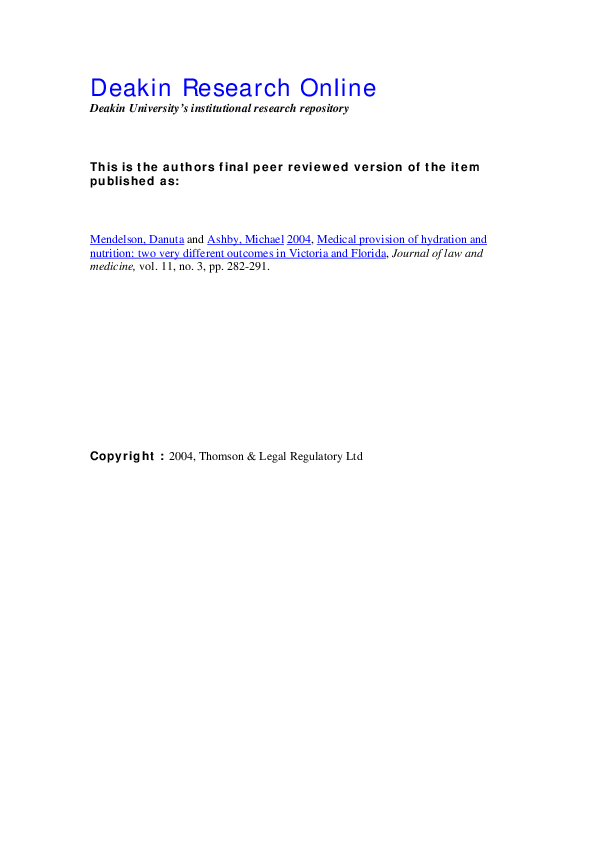 (PDF) The medical provision of hydration and nutrition: two very ...