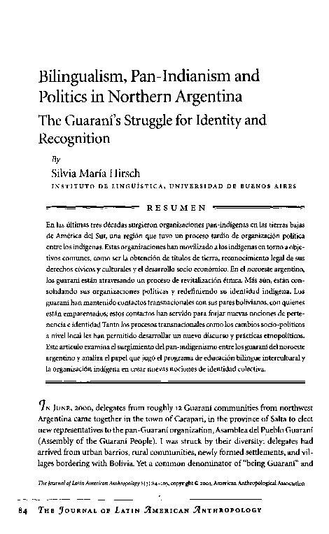 (PDF) Bilingualism, Pan-Indianism and Politics in Northern Argentina ...
