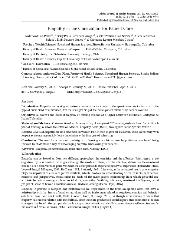 (PDF) Empathy in the Curriculum for Patient Care