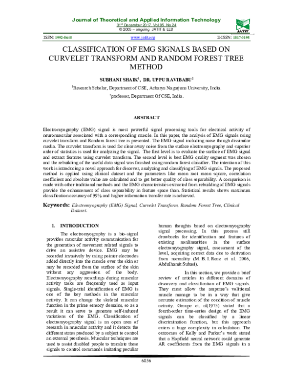 (PDF) Classification of Emg Signals Based on Curvelet Transform and Random Forest Tree Method