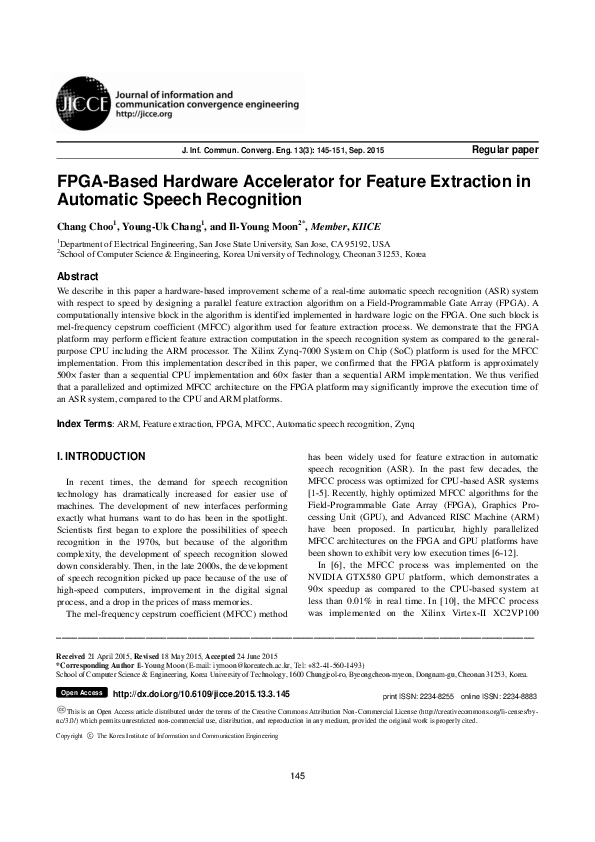 Pdf Fpga Based Hardware Accelerator For Feature Extraction In Automatic Speech Recognition