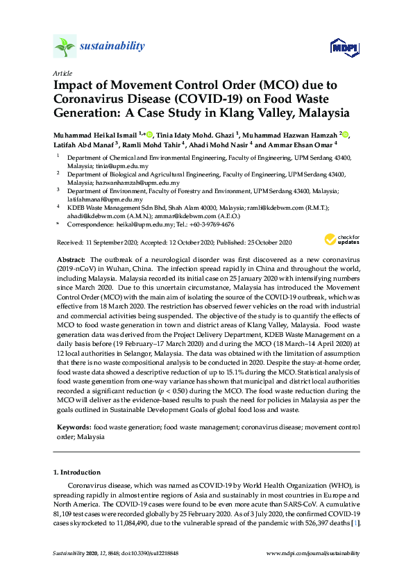 (PDF) Impact of Movement Control Order (MCO) due to Coronavirus Disease ...