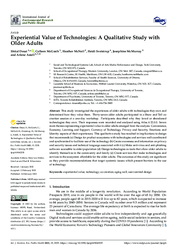 (PDF) Experiential Value of Technologies: A Qualitative Study with Older Adults