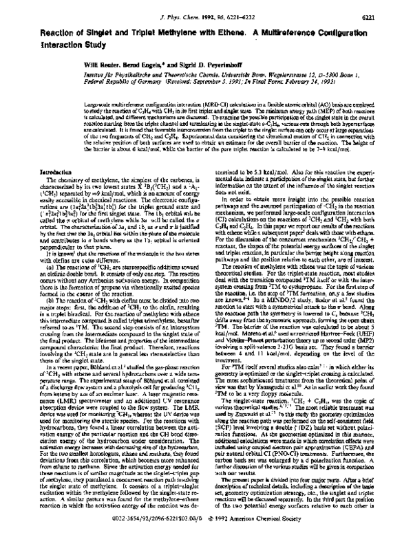 (PDF) Reaction of singlet and triplet methylene with ethene. A multireference configuration ...
