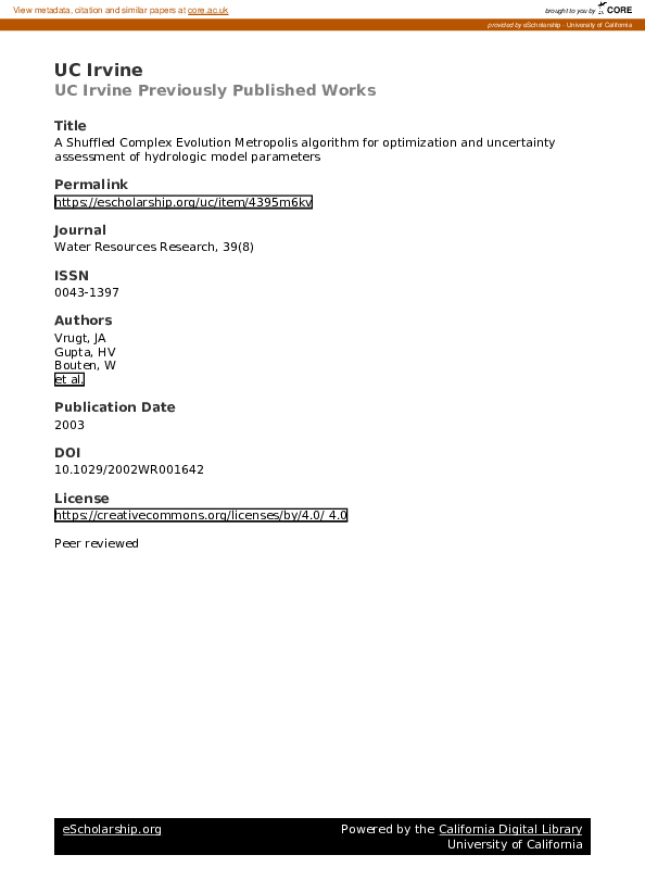 (PDF) A shuffled complex evolution metropolis algorithm for estimating posterior distribution of ...