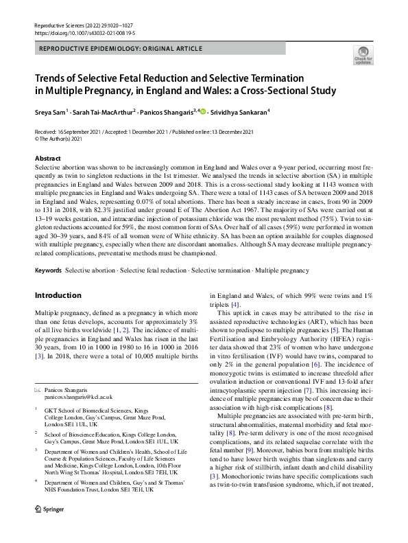 (PDF) Trends of Selective Fetal Reduction and Selective Termination in ...