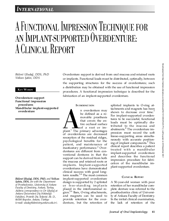(PDF) A Functional Impression Technique for an Implant-supported ...