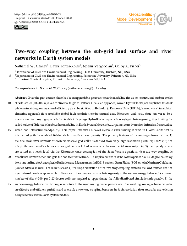 (PDF) Two-way coupling between the sub-grid land surface and river ...