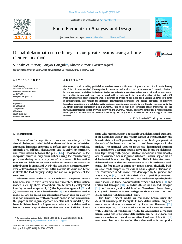 Pdf Partial Delamination Modeling In Composite Beams Using A Finite Element Method
