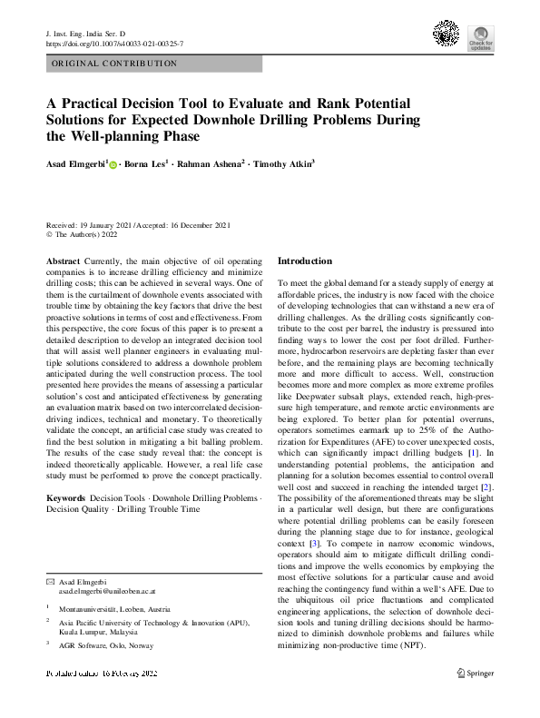 (PDF) A Practical Decision Tool to Evaluate and Rank Potential Solutions for Expected Downhole ...