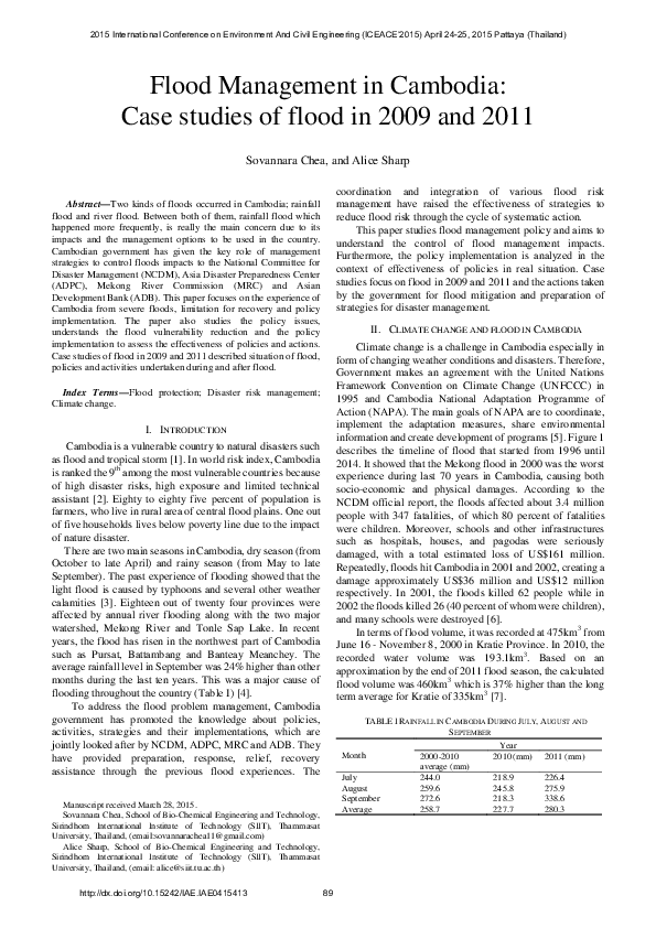 (PDF) Flood Management in Cambodia : Case studies of flood in 2009 and 2011