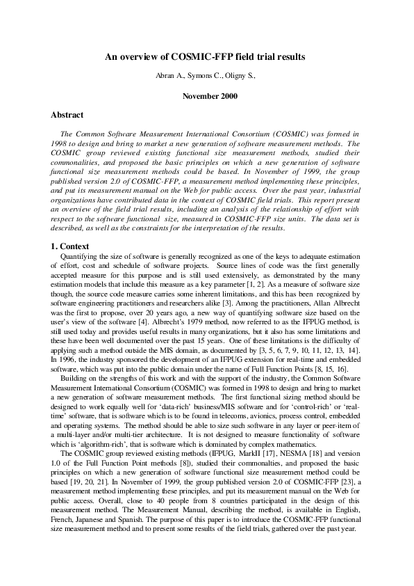 (PDF) An overview of COSMIC-FFP field trial results | Oligny Serge - Academia.edu