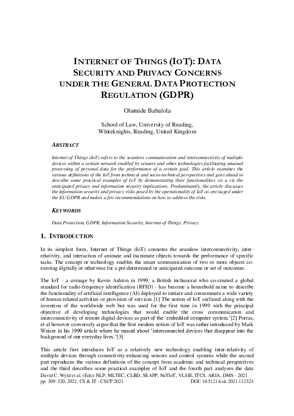 (PDF) Internet of Things (IoT): Data Security and Privacy Concerns ...
