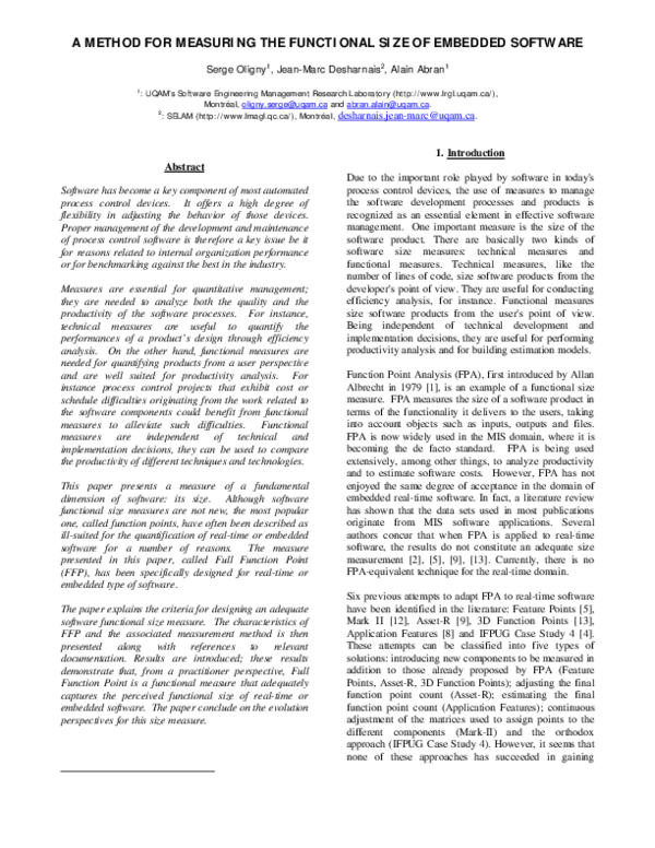 (PDF) A Method for Measuring the Functional Size of Embedded Software