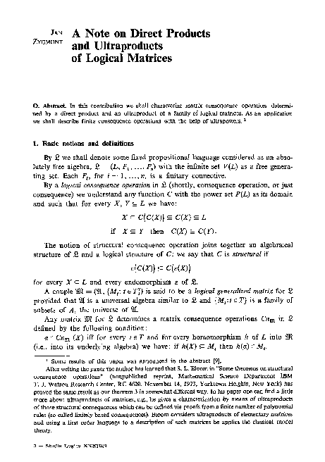 (PDF) A note on direct products and ultraproducts of logical matrices