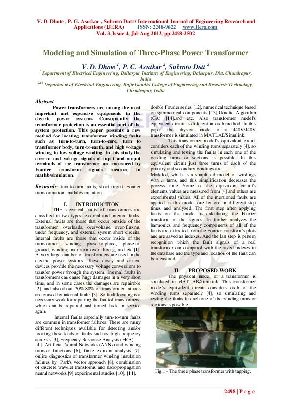 (PDF) Modeling and Simulation of Three-Phase Power Transformer