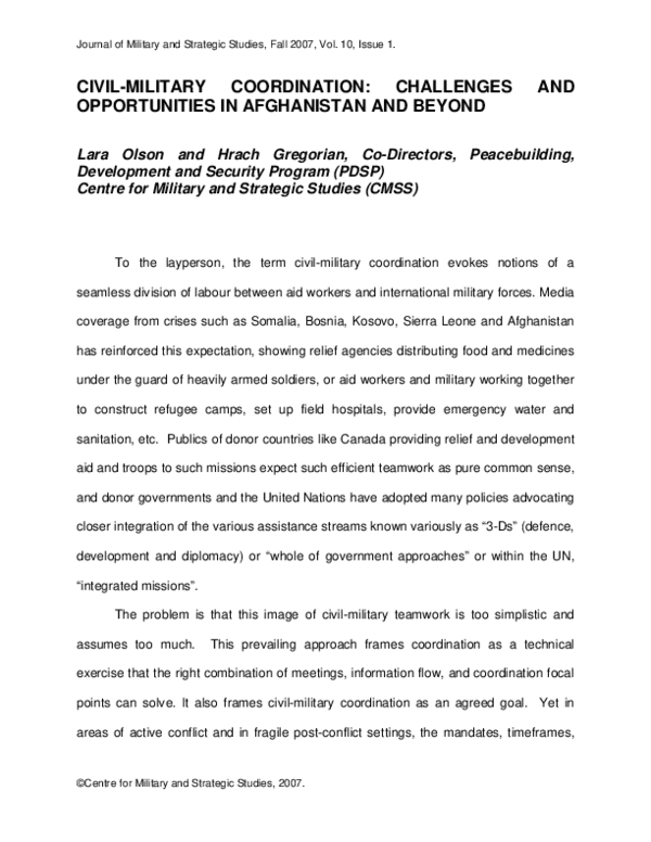 (PDF) Civil-Military Coordination: Challenges and Opportunities in ...