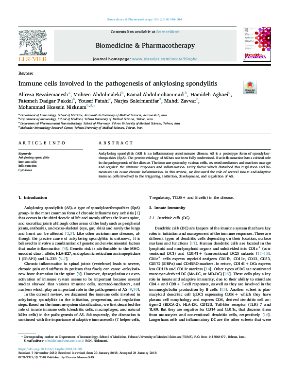 (PDF) Immune cells involved in the pathogenesis of ankylosing spondylitis