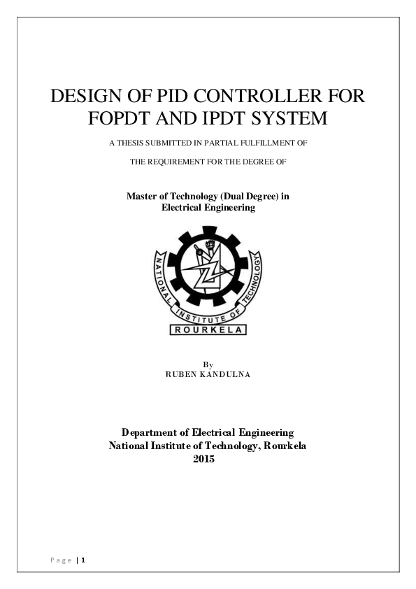 (PDF) Design of Pid Controller for FODPT and IPDT System