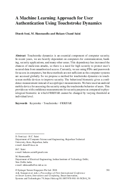 (PDF) A Machine Learning Approach for User Authentication Using ...