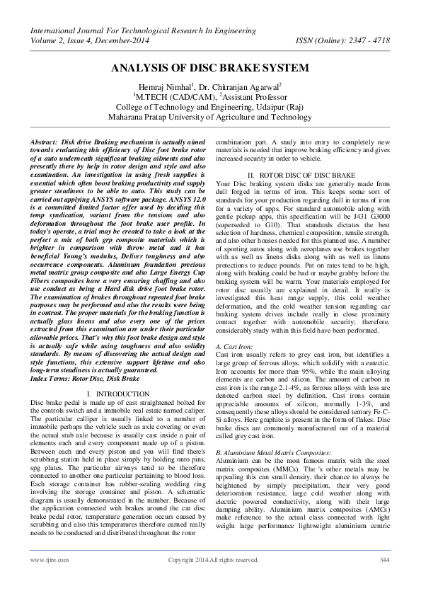 (PDF) Analysis of Disc Brake System
