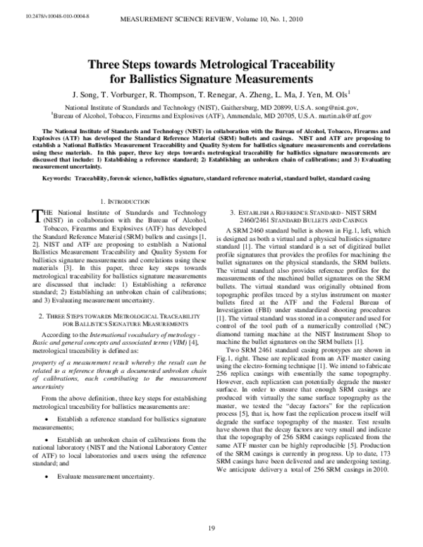 (PDF) Three Steps towards Metrological Traceability for Ballistics ...