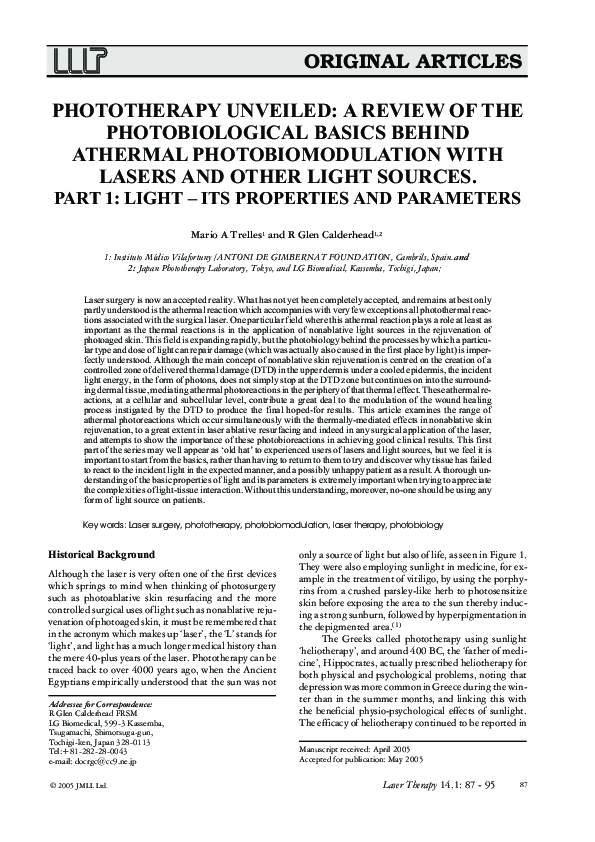 (PDF) Phototherapy Unveiled: A Review of the Photobiological Basics ...