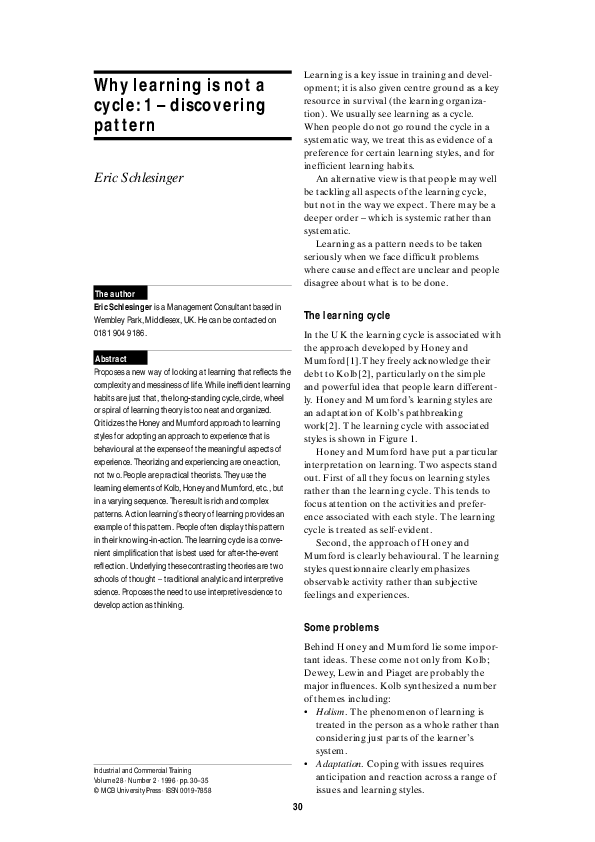 (PDF) Why learning is not a cycle: 1 ‐ discovering pattern