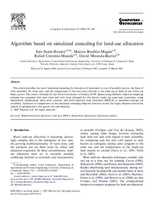 Pdf Algorithm Based On Simulated Annealing For Land Use Allocation
